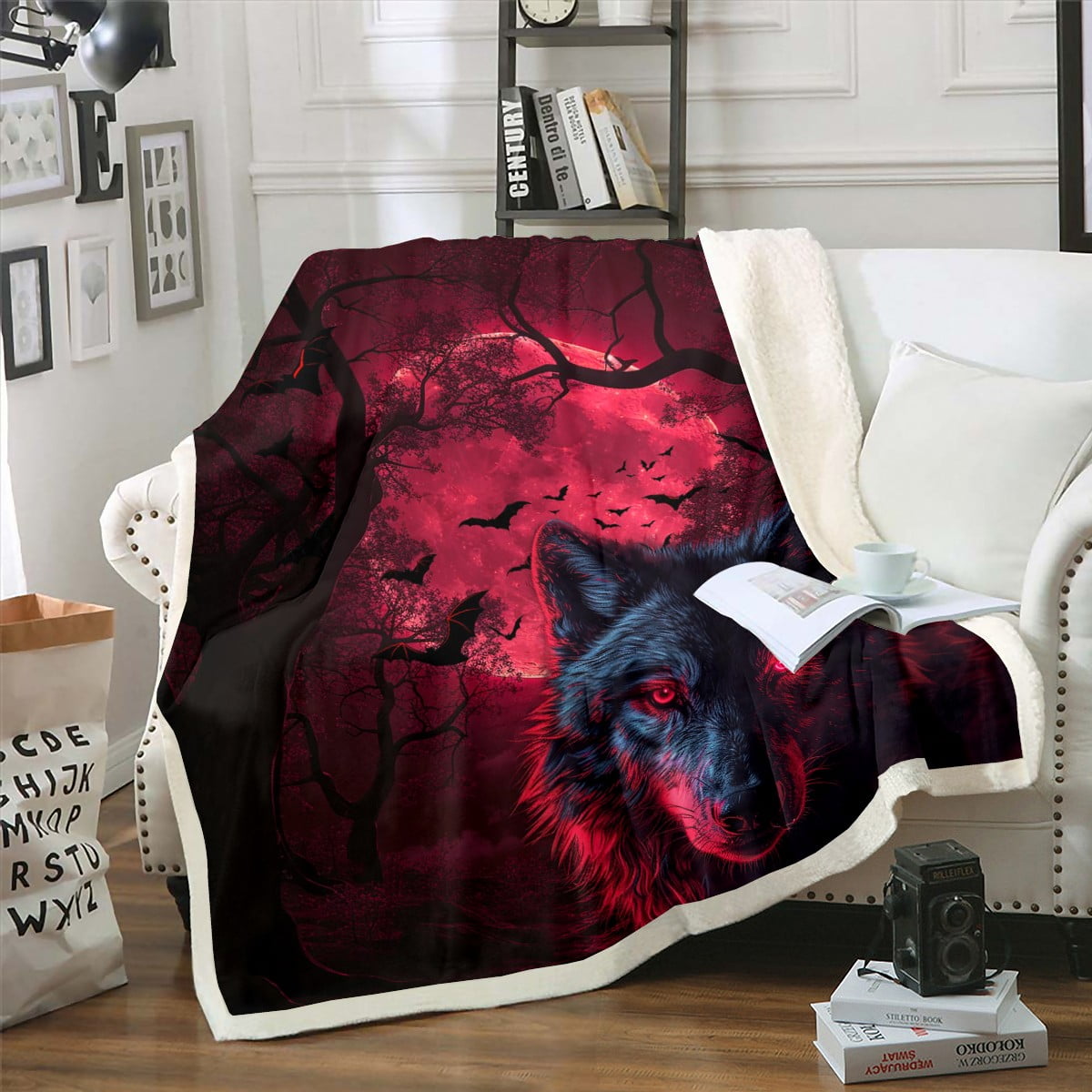 Wolf Blanket for Couch Sofa Bed,Red Moon Wolf Throw Blanket Adults ...