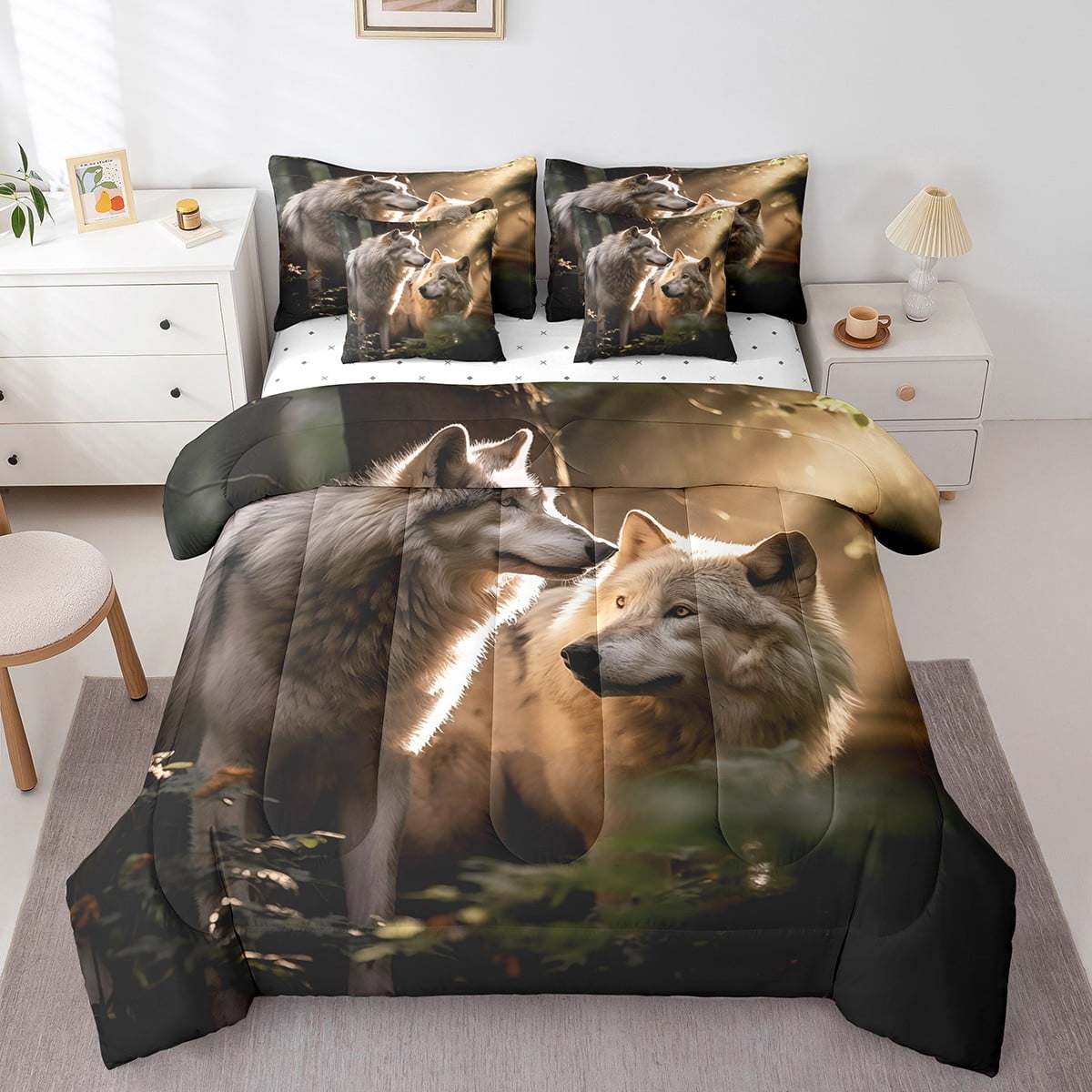 Erosebridal Wolf Comforter Set Queen 7 Piece Wildlife Animal Print Wolf ...