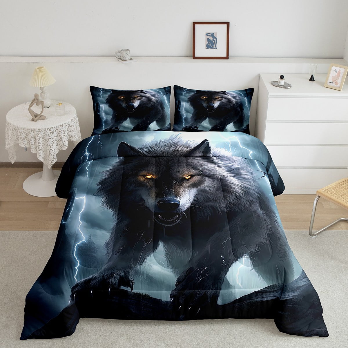 Wolf Comforter Set King Size Adults,3D Animal Print Wolf Bedding Set ...