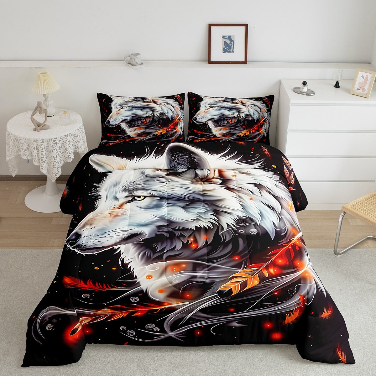 Wolf Comforter Set Queen Adults,Wolf Dream Catcher Bedding Set Boho ...