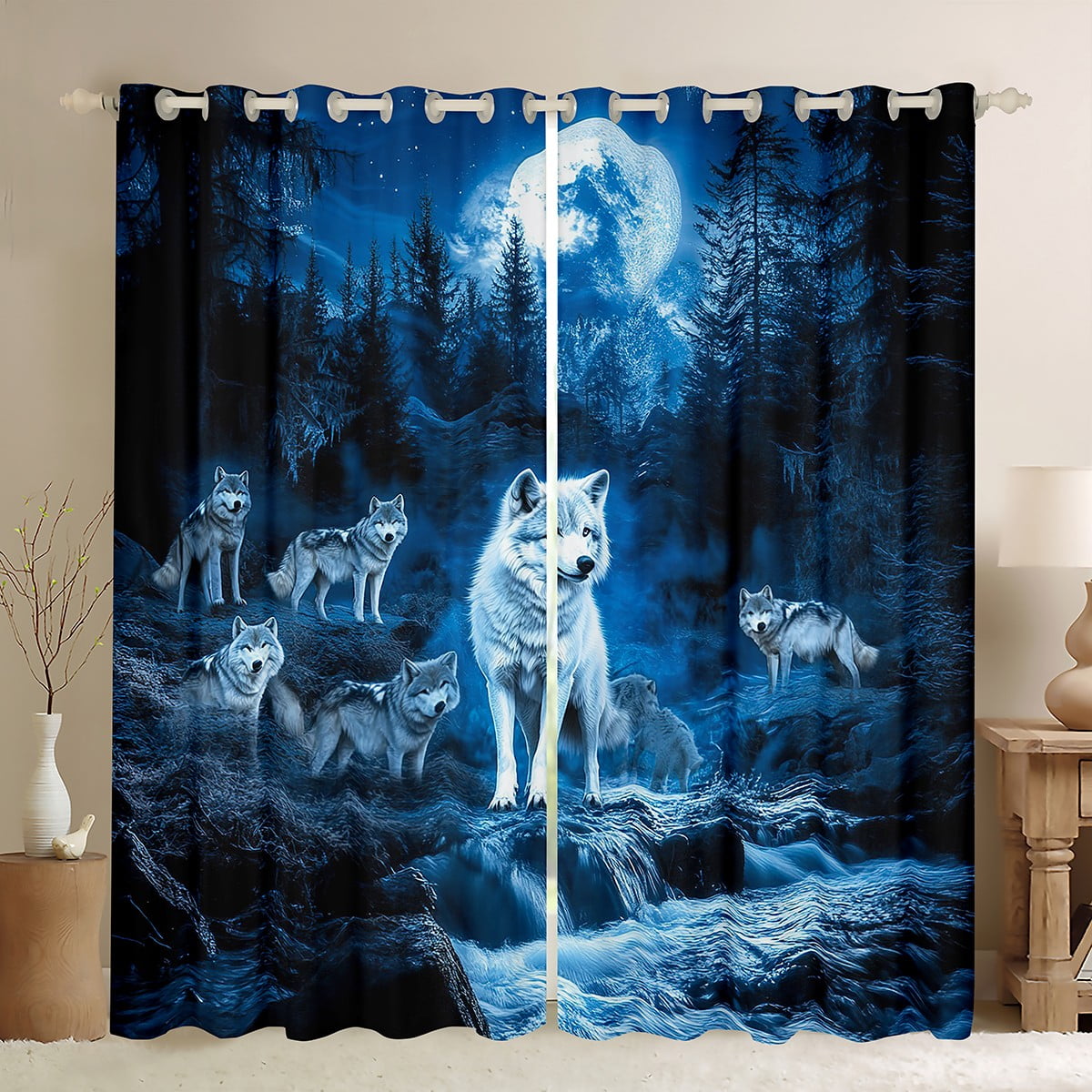 Wolf Curtains 52"Wx84"L 2 Panels Teen,Moon Lake Decor Window Treatments ...
