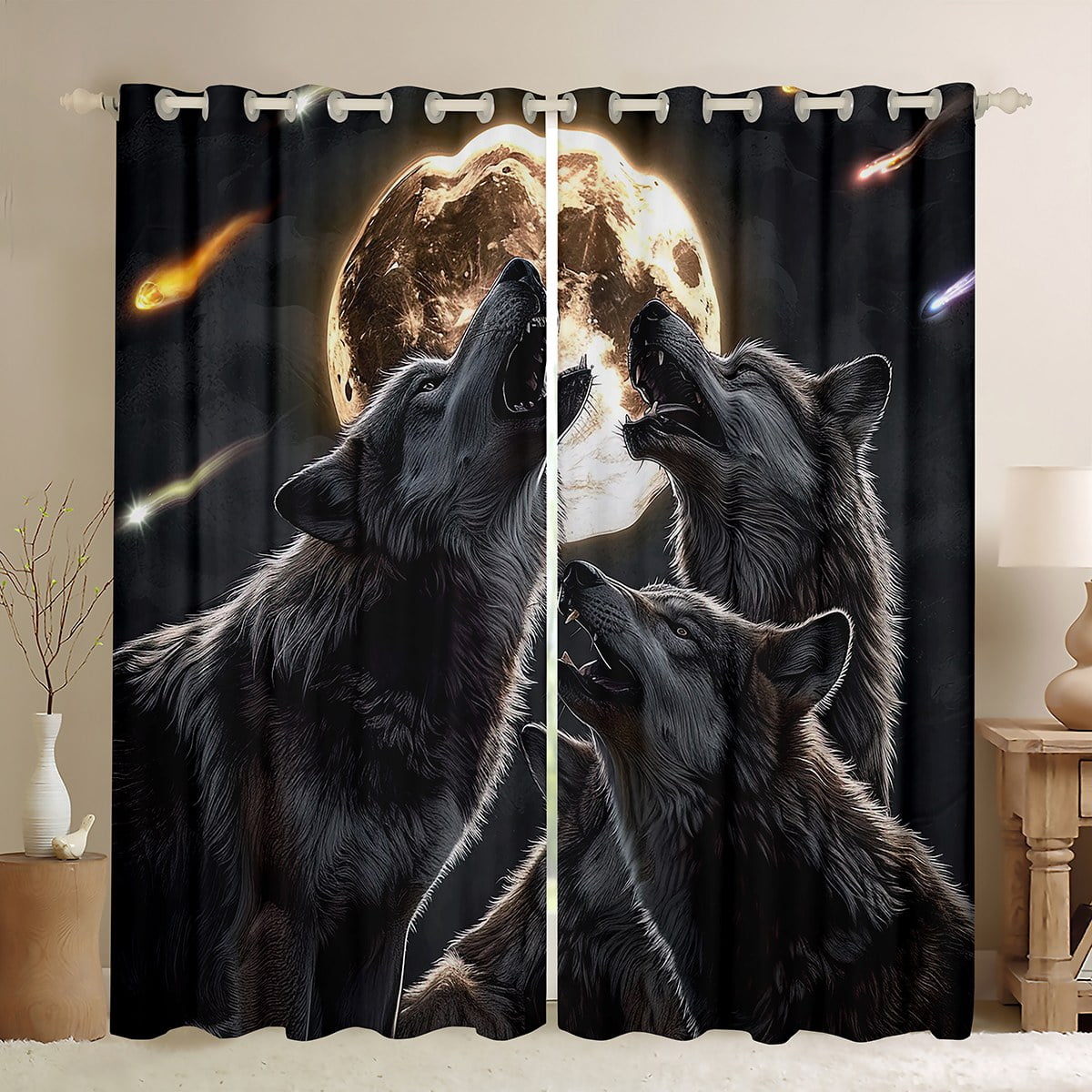 Wolf Curtains ,Galaxy Moon Wolf Curtains 30%-50% Blackout Goth Decor ...