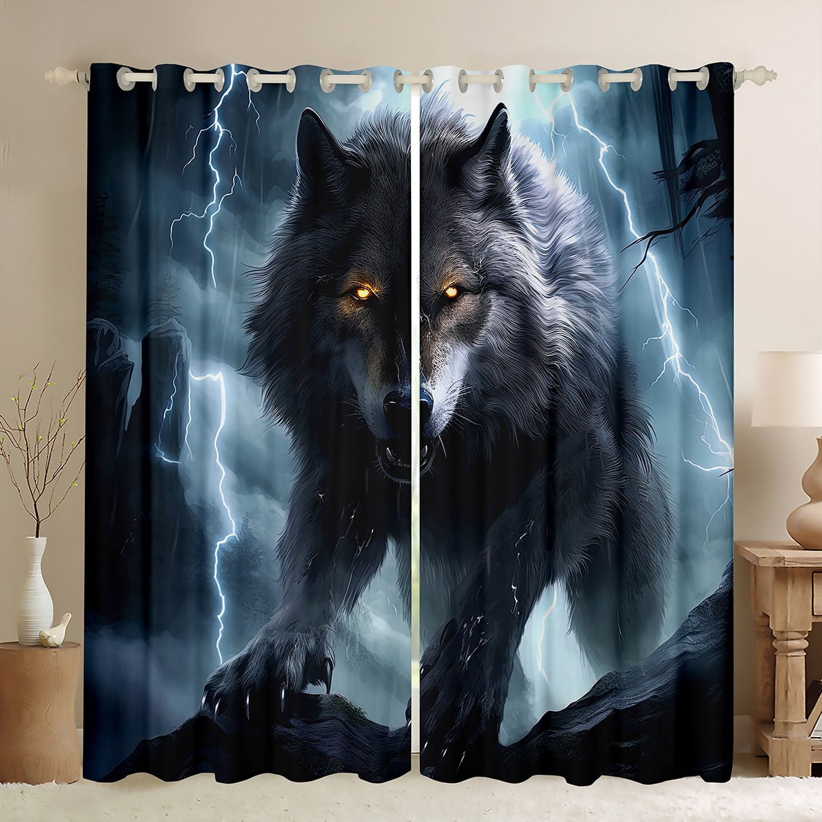 YST Wolf Curtains for Girls Boys,3D Animal Print Wolf Curtains Blackout ...