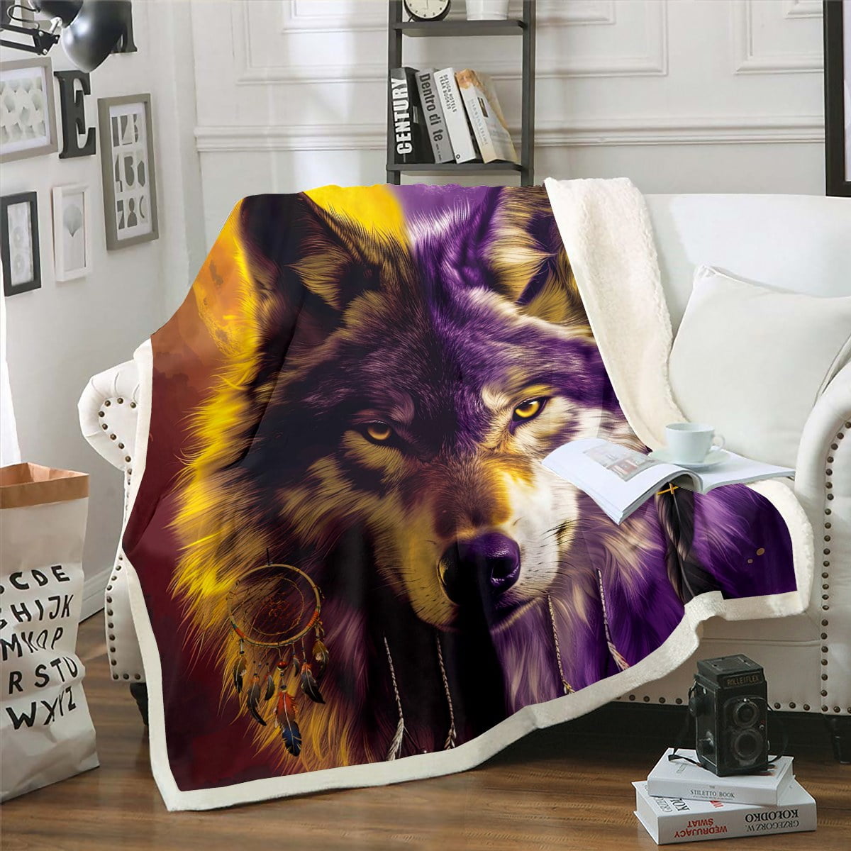 YST Wolf Dream Catcher Blanket for Bedroom,American Wolf Throw Blanket ...