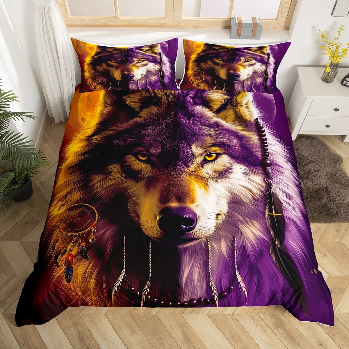 Erosebridal Wolf Dream Catcher Duvet Cover Twin Size,American Wolf ...