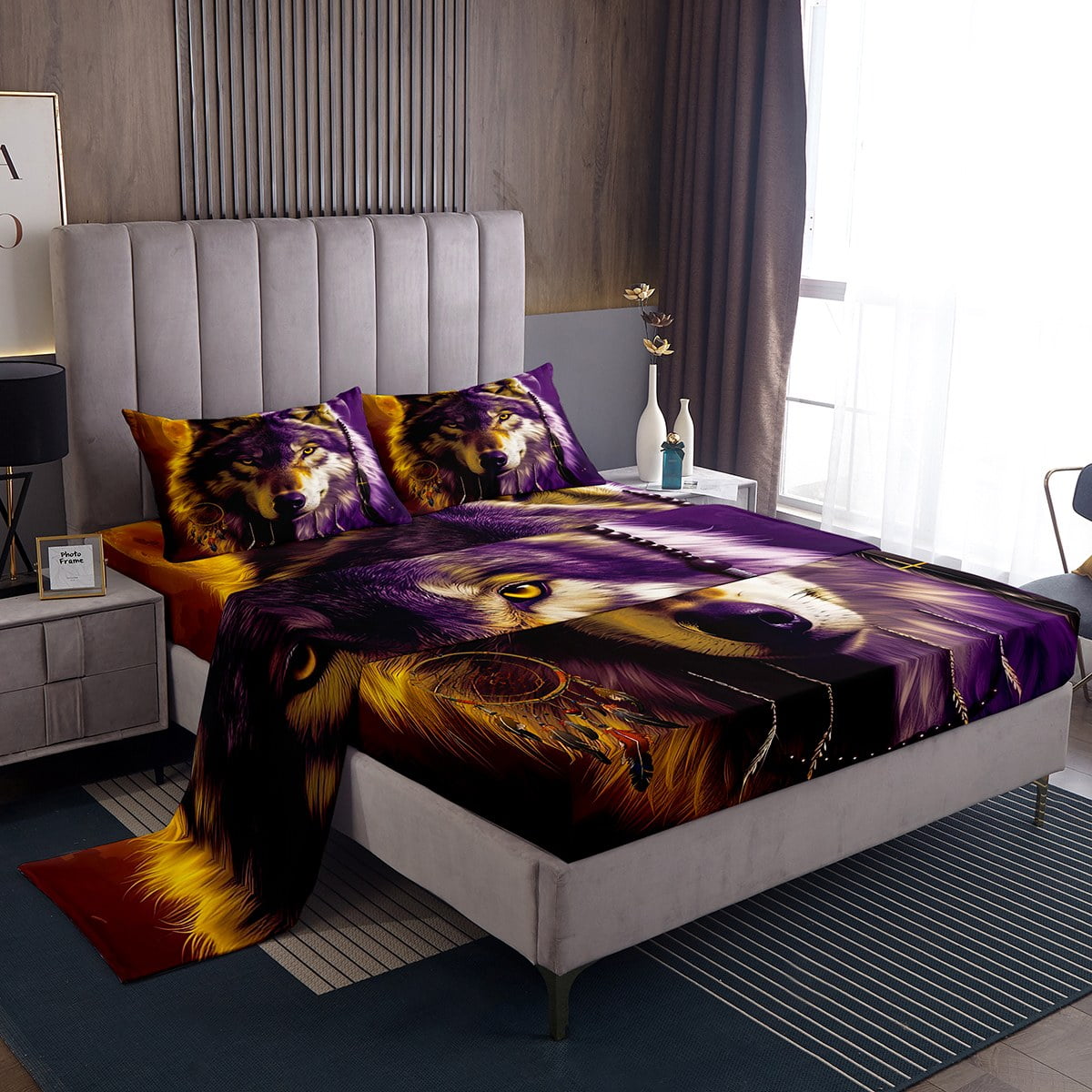 Wolf Dream Catcher Sheets Twin Size,American Wolf Sheet Set Adults ...