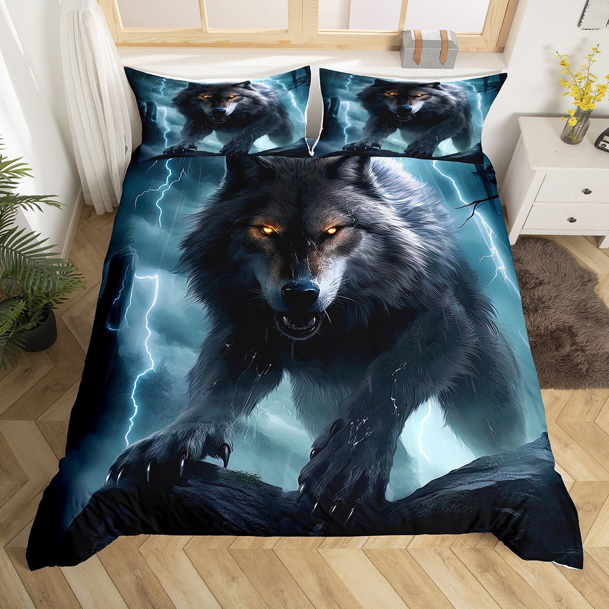 YST Wolf Duvet Cover Queen Size for Girls Boys Kids Adults,3D Animal ...
