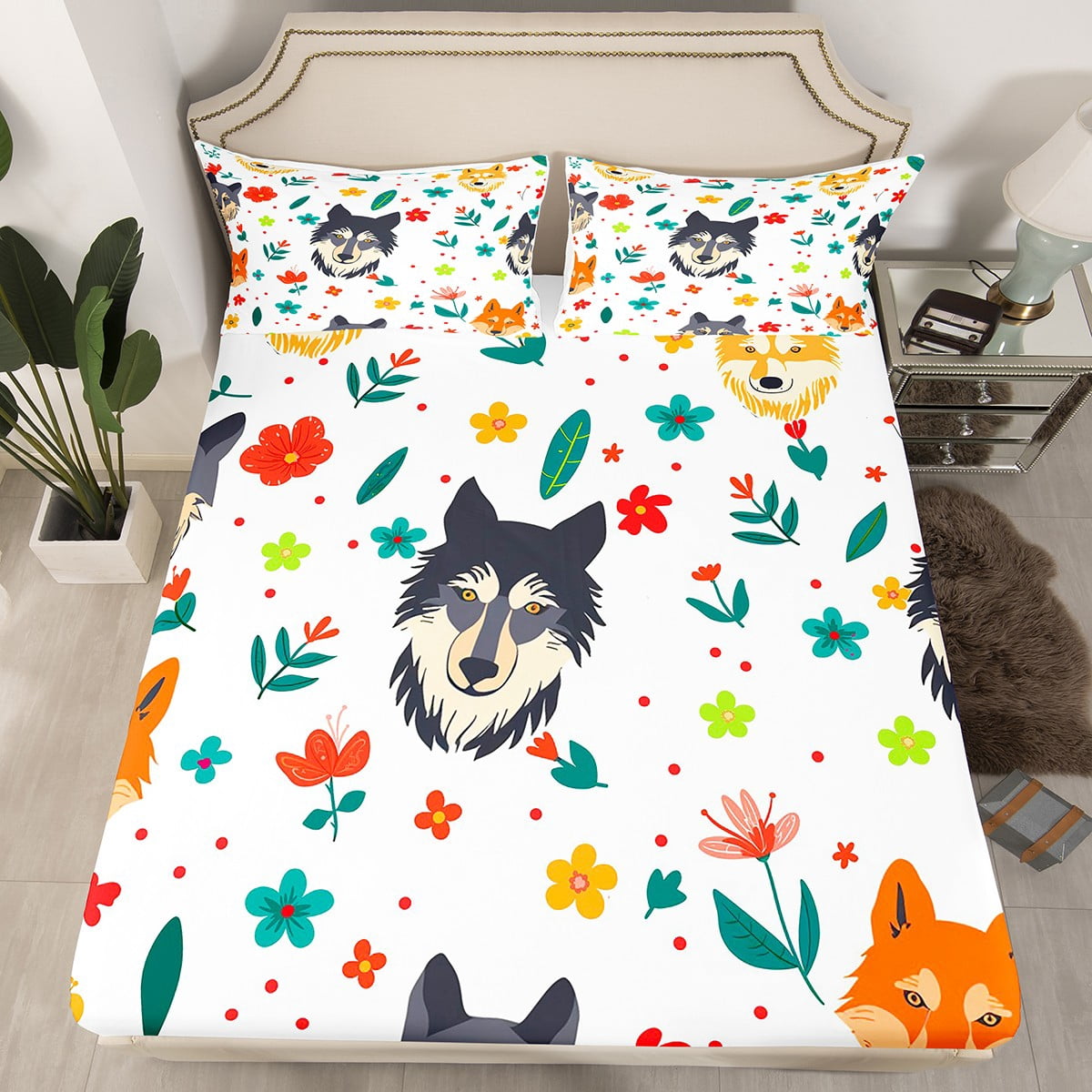 YST Wolf Fitted Sheet Boho Wolves Animal Twin Bed Sheets For Girls Kids ...
