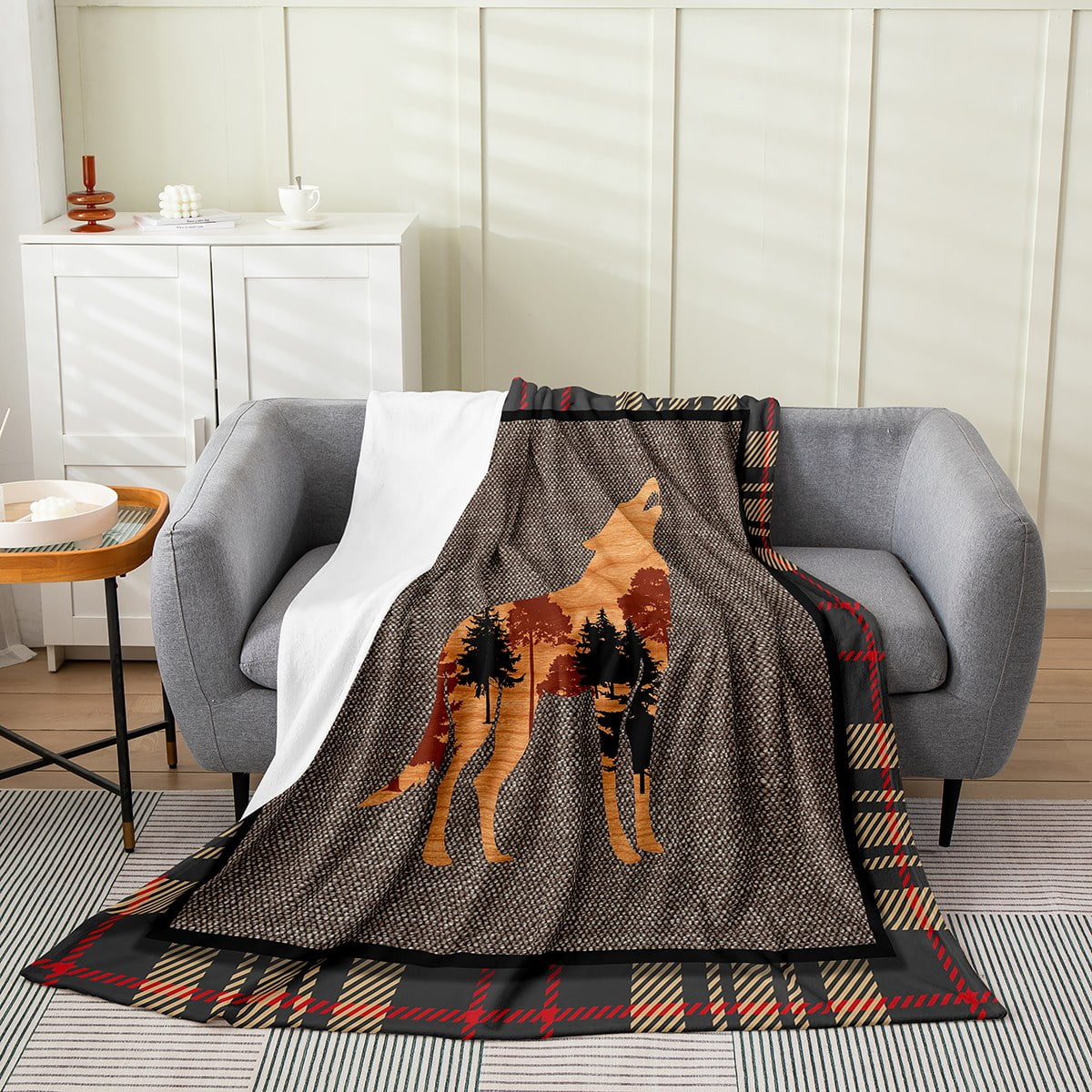 Wolf Fleece Blanket Twin 60x80,Howling Wolves Throw Blanket ,Rustic ...