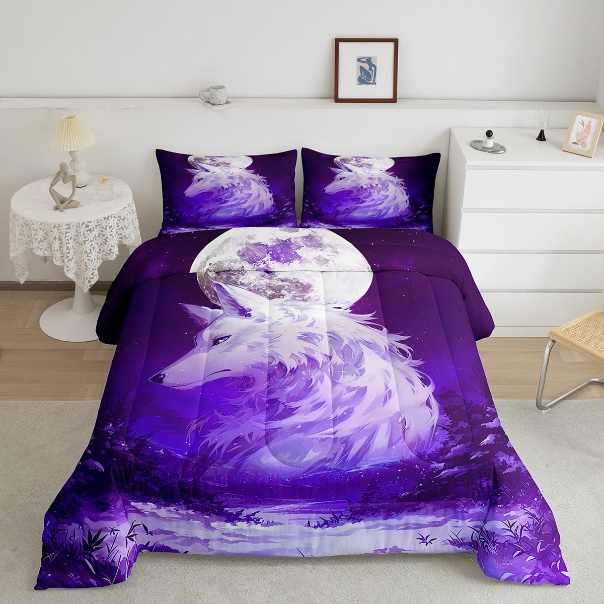 Erosebridal Wolf Bedding 3D White Wolf Comforter Set Full,Fantasy Moon ...