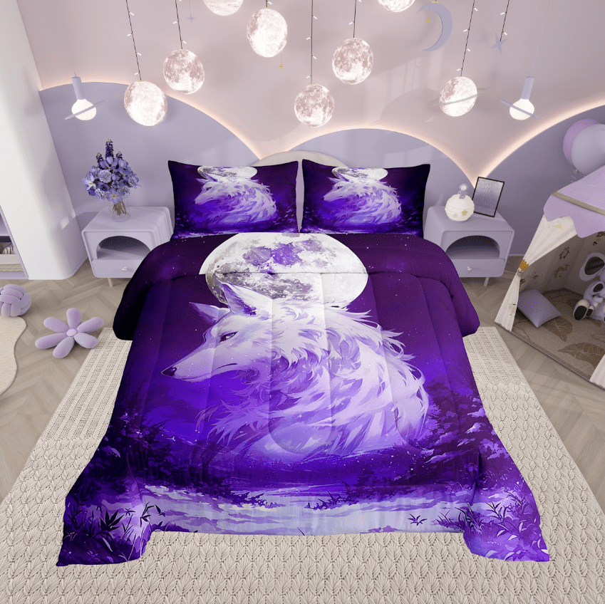 Erosebridal Wolf Bedding 3D White Wolf Comforter Set King,Fantasy Moon ...