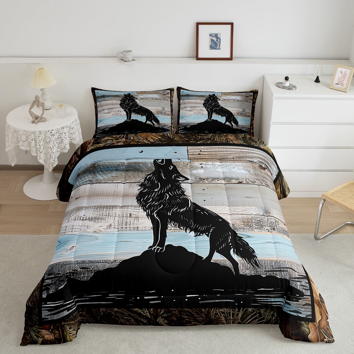 YST Wolf Kids Comforter Set Full Size, Howling Wolves Wild Animal ...