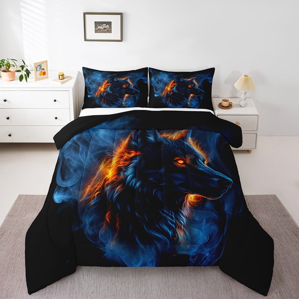 Wolf King Size Comforter Set, Horror Wildlife Halloween Bedding Sets ...