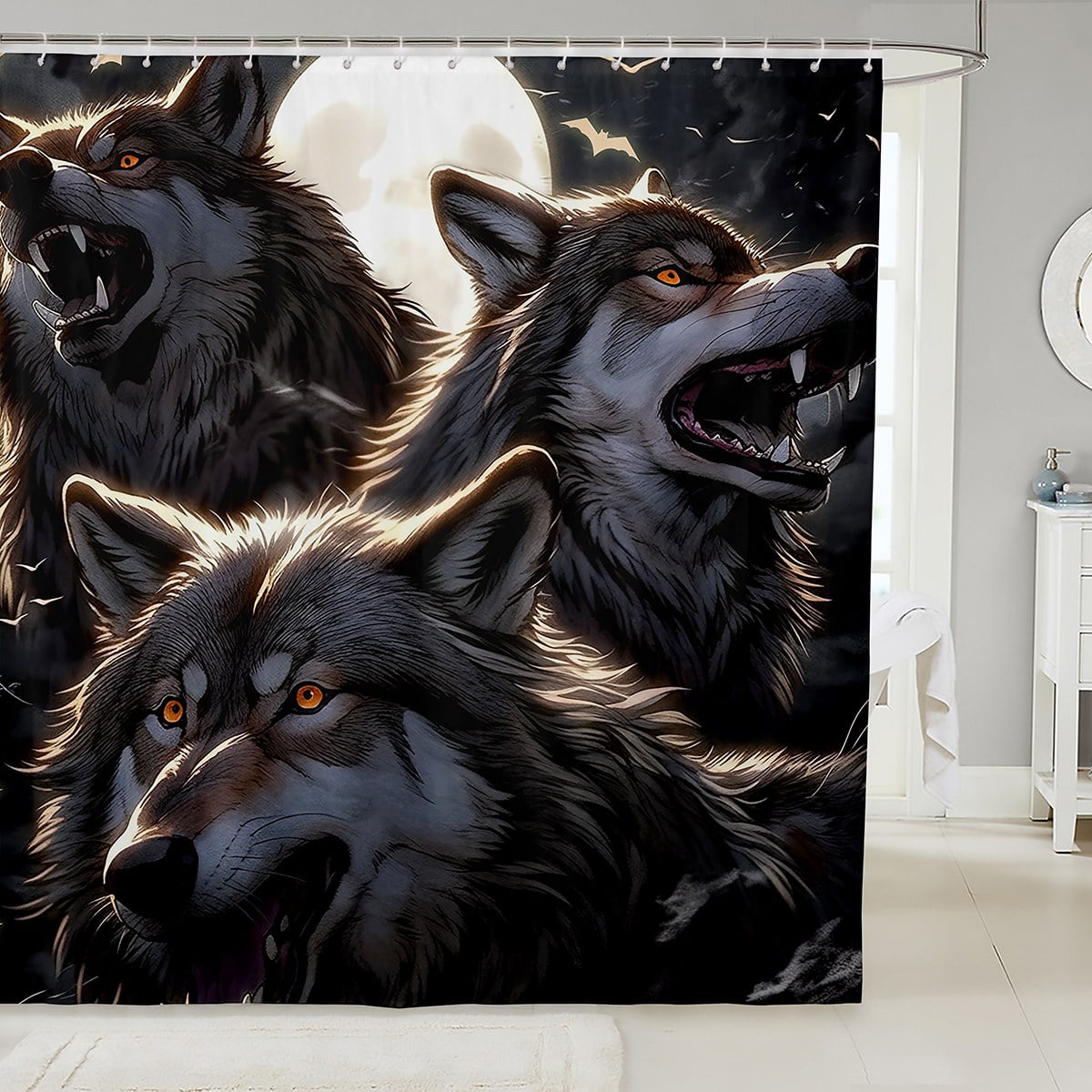 Wolf Moon Bathroom Accessories,Wild Animal Wolves Shower Curtain Set ...