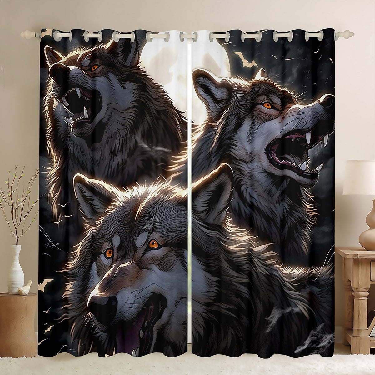 Wolf Moon Curtains 30%-50% Blackout ,Wild Animal Wolves Curtains Gothic ...