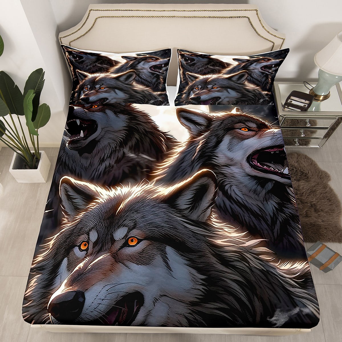 Erosebridal Wolf Moon Full Size Bedding Set,Wild Animal Wolves Fitted ...