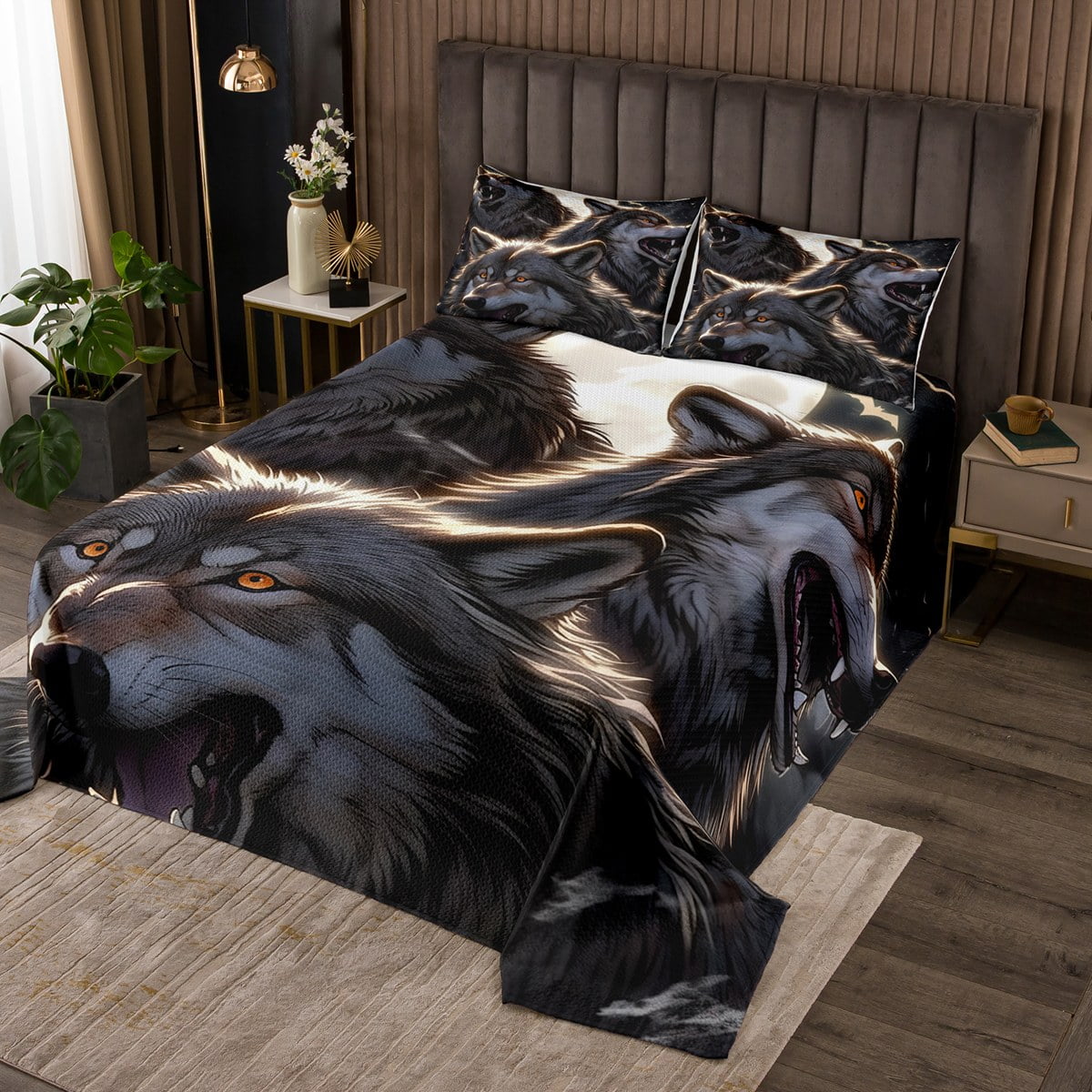 YST Wolf Moon Twin Quilt Set for Girls Boys Kids,Wild Animal Wolves ...