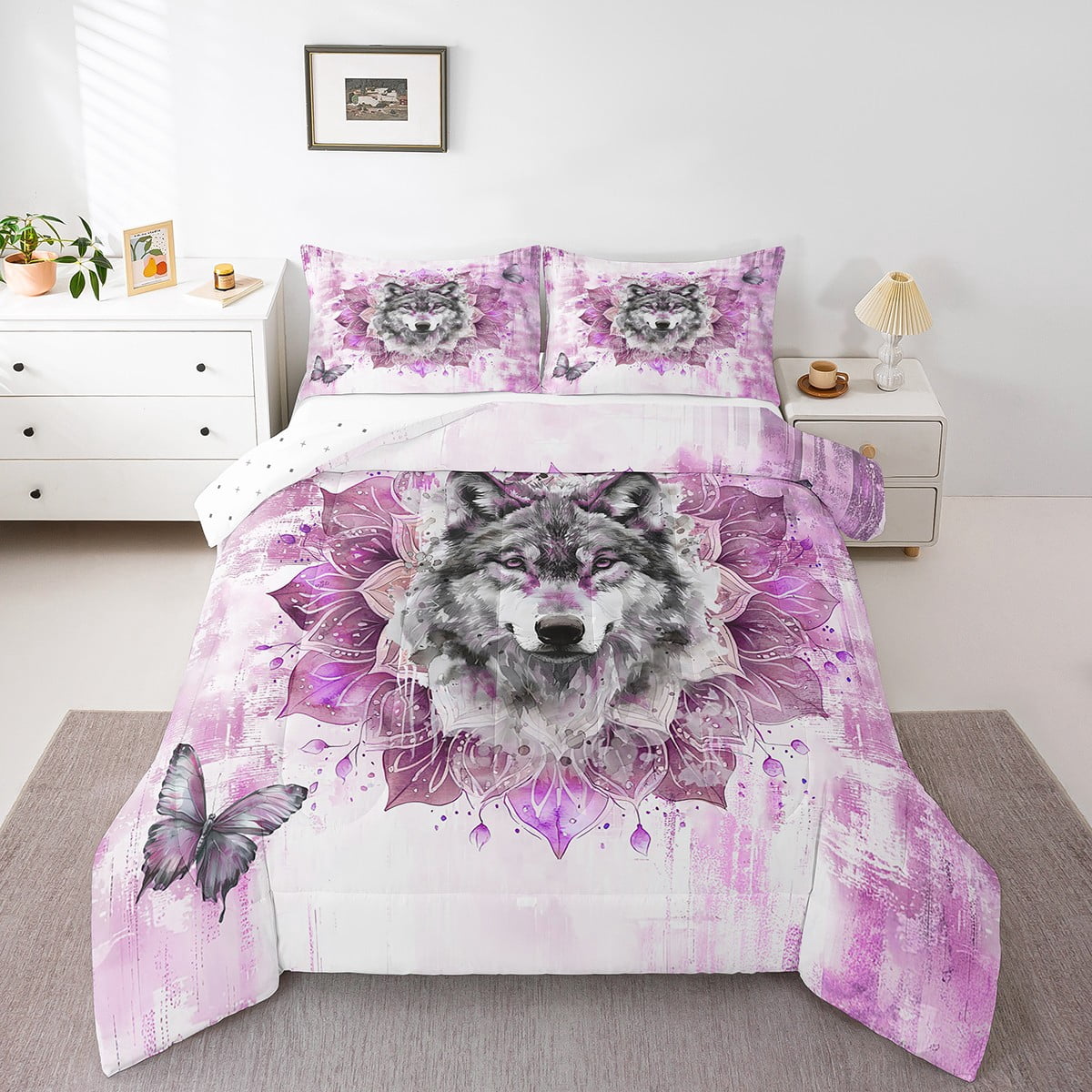 Wolf Print Queen Size Comforter Set Animal Wildlife Bedding Set,Tribal ...