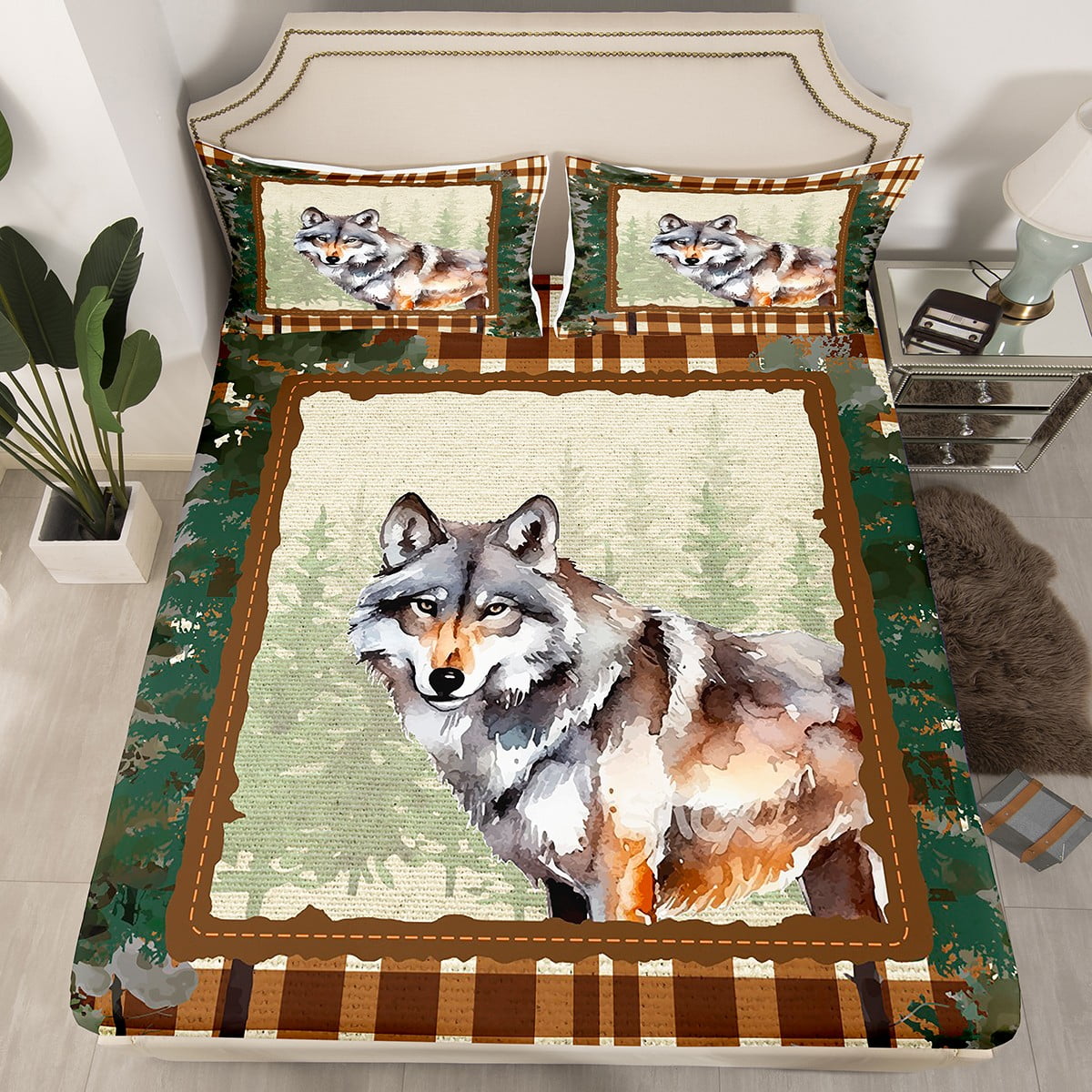 YST Wolf Queen Bed Sheets for Girls,Woodland Decor Wildlife Sheets Wild ...