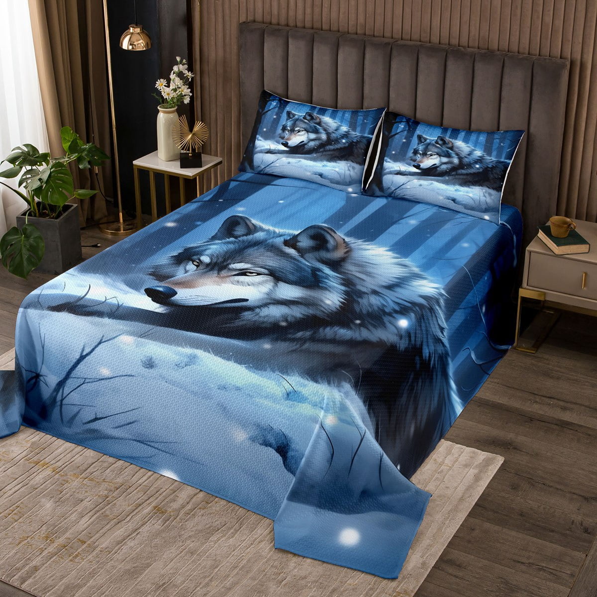 YST Wolf Quilt Set Twin Size, Snow Wolf Bedspread Set,2 Pieces Chic ...