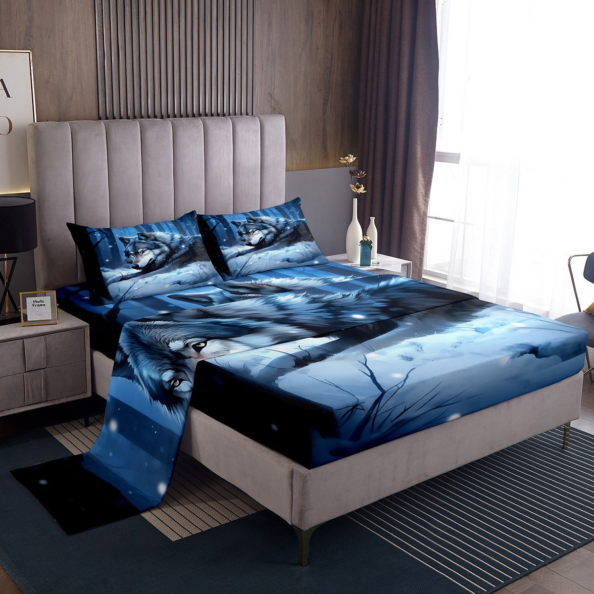 YST Wolf Sheet Set King Size, Snow Wolf Sheets,4 Pieces Chic Boho Bed ...