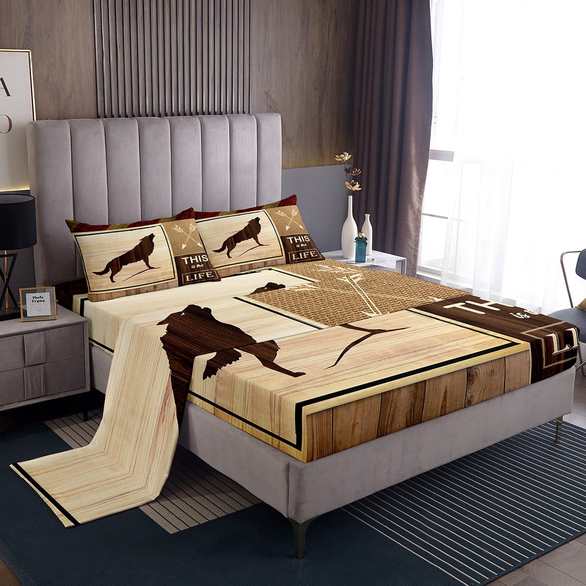YST Wolf Sheet Set Wild Animals Woodland Decor King Bed Sheets Set for ...