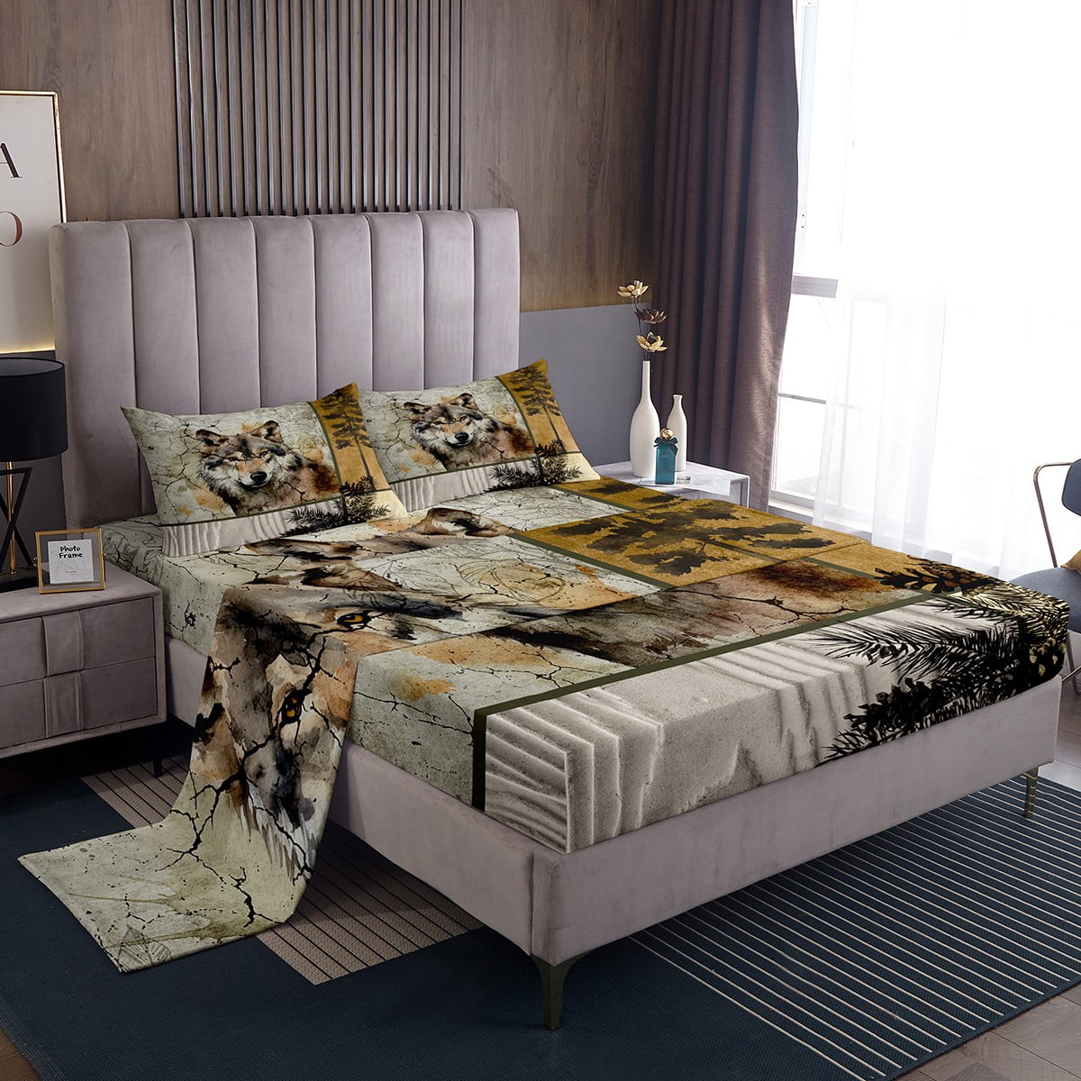 YST Wolf Sheet Set Woodland Decor Queen Bed Sheets Set for Girls,Wild ...