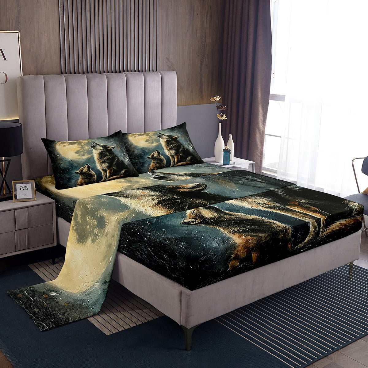 Wolf Sheets King Adults,Galaxy Moon Wolf Sheet Set Exotic Goth Home ...