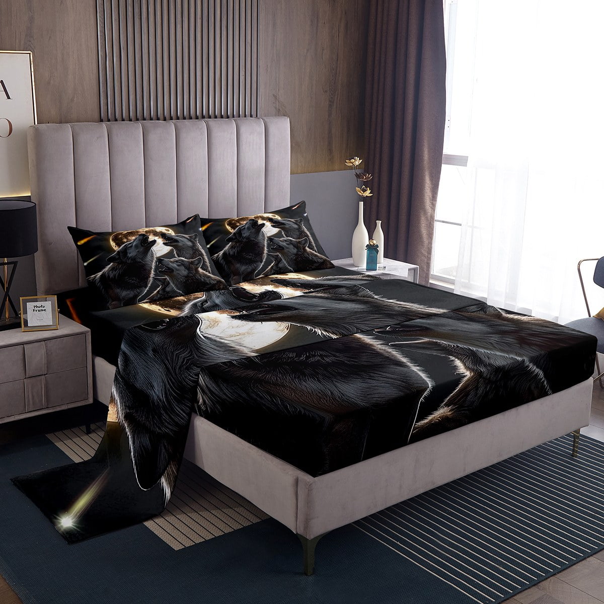 Wolf Sheets Queen ,Galaxy Moon Wolf Sheet Set Goth Room Decor,Hunting ...