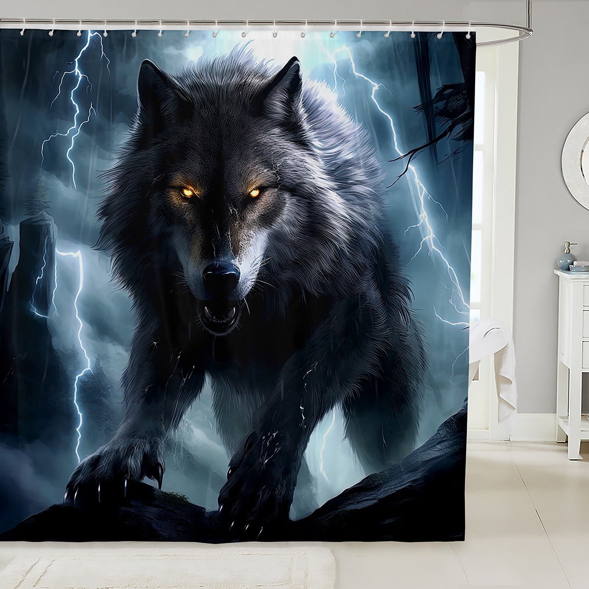 Wolf Shower Curtain Set,3D Animal Print Wolf Bathroom Accessories ...