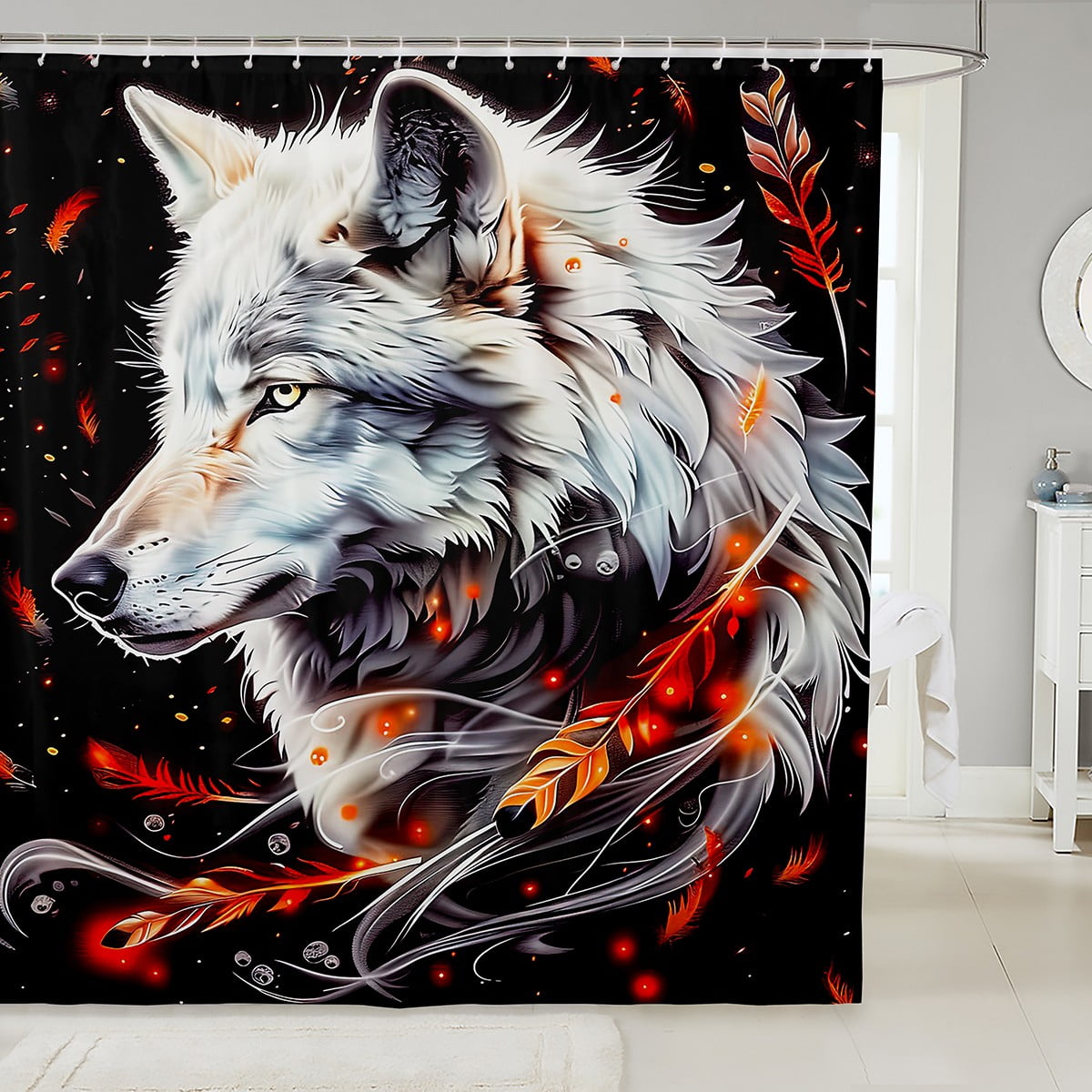 Wolf Shower Curtain Set,Wolf Dream Catcher Bathroom Accessories Boho ...