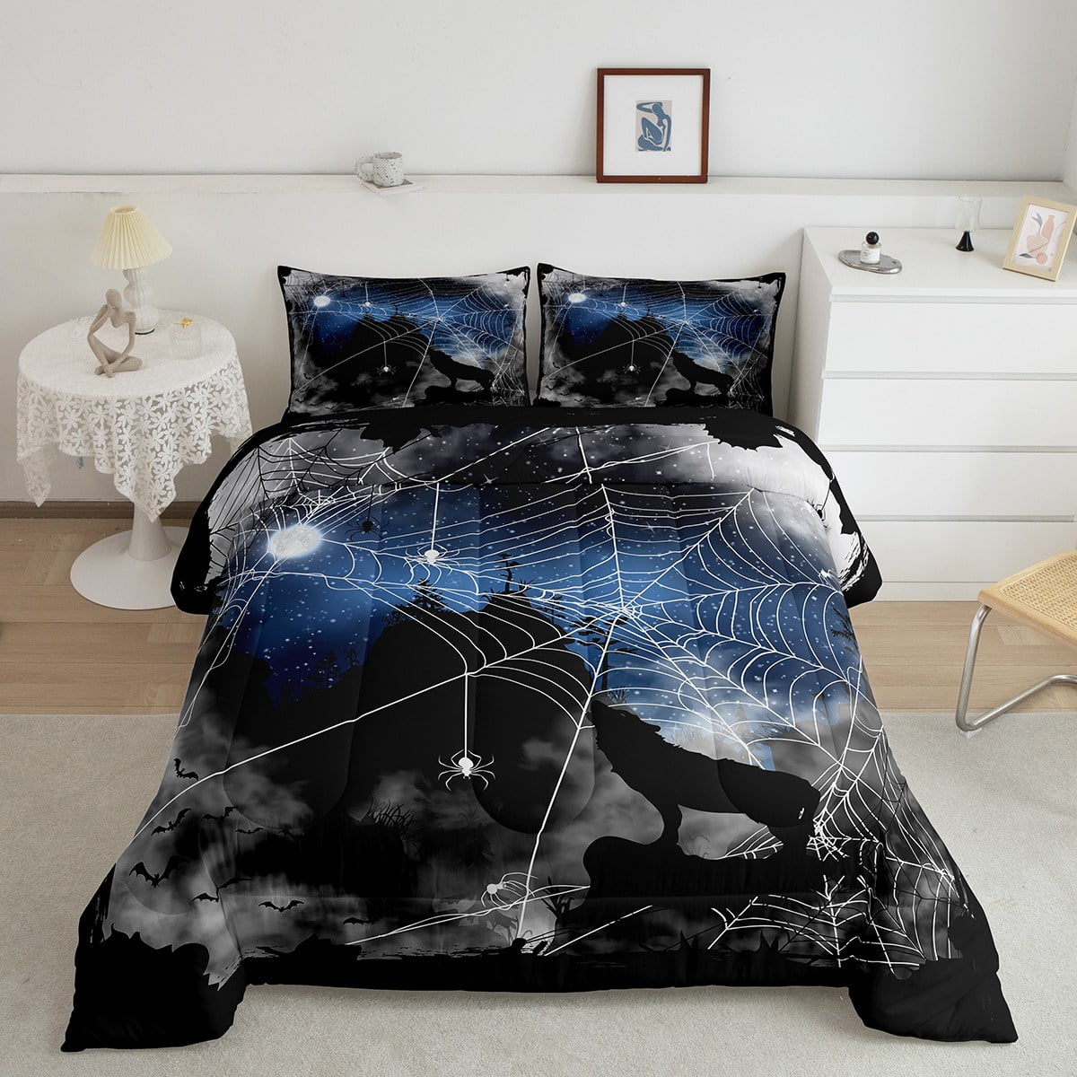 Wolf Silhouette Comforter Set King Psychedelic Galaxy Bedding Set ...