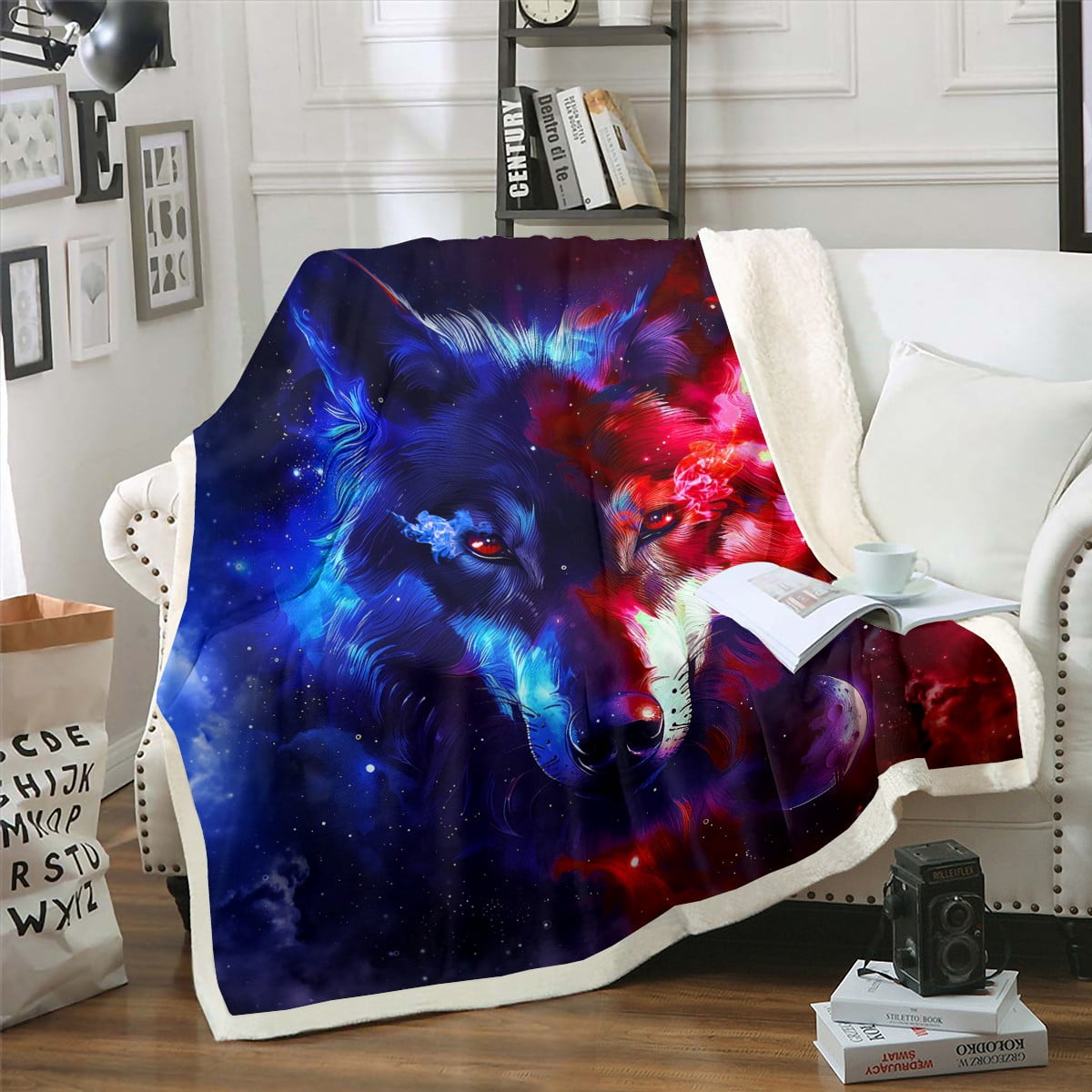 YST Wolf Throw Blanket Ice Fire Wolf Galaxy Moon Fleece Blanket Wolves ...