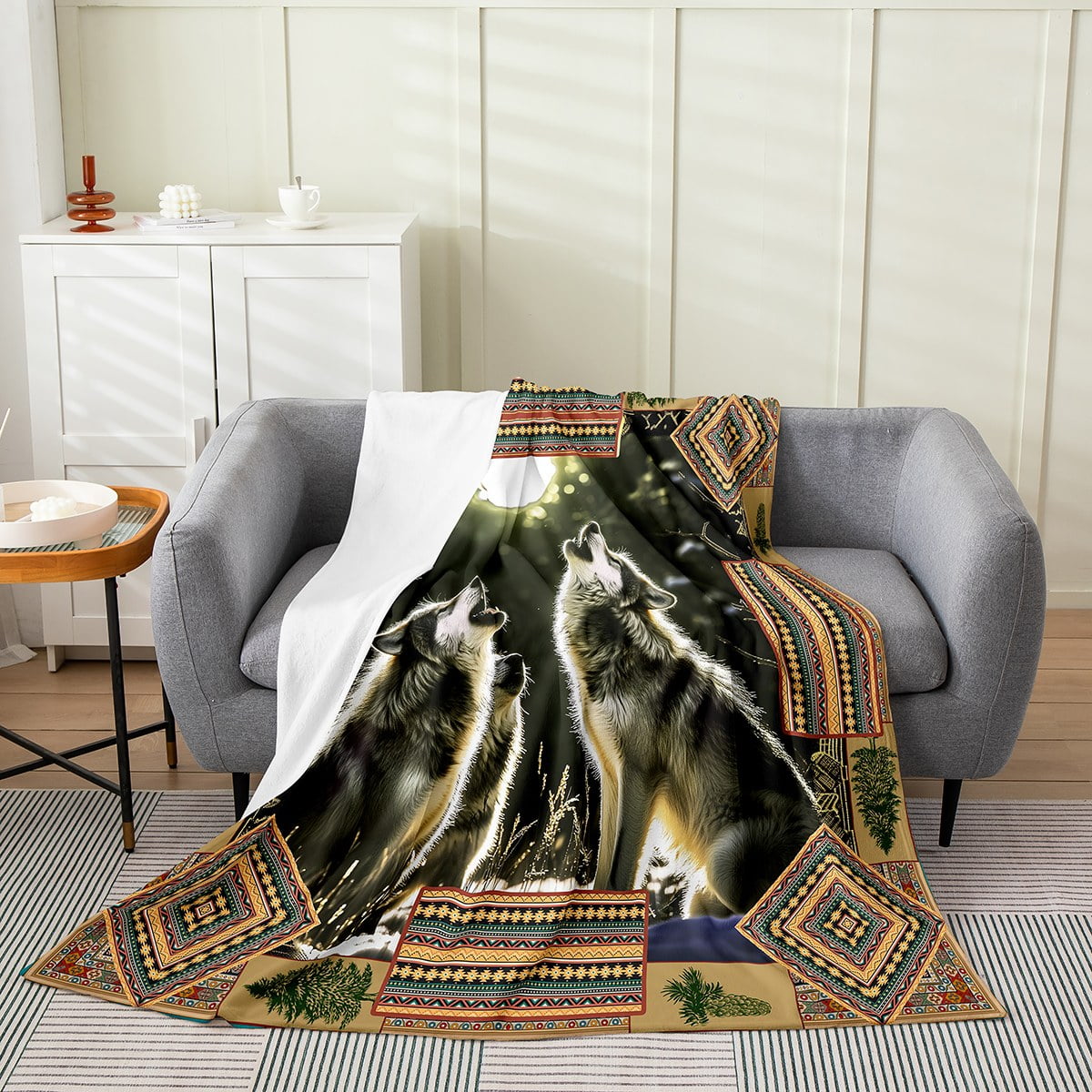 Wolf Throw Blanket Twin 60x80,3D Howling Wolf Fleece Blanket Bed Couch ...