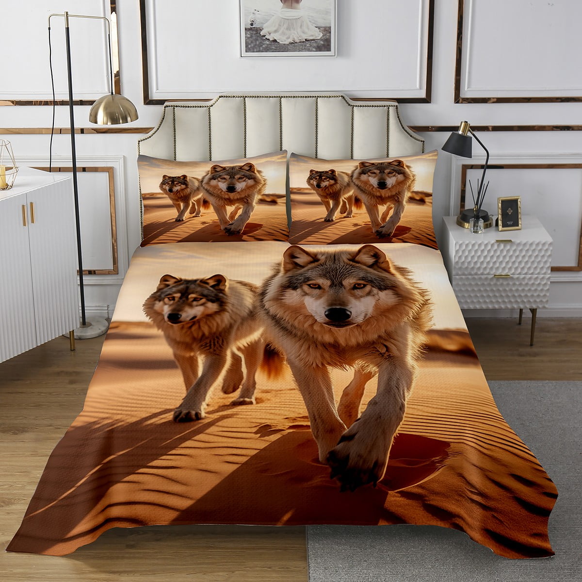 Wolf Twin Size Quilt Set s, Animal Theme Coverlet Set Tribal Exotic ...