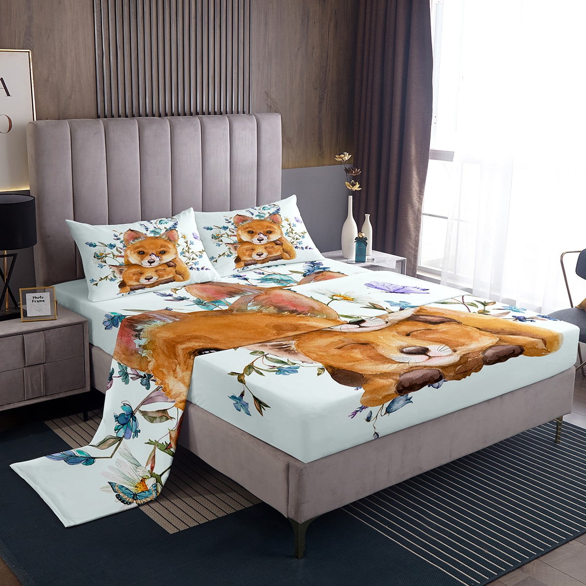 YST Woodland Animal Bed Sheets Set Watercolor Fox Full Size Sheet Sets ...