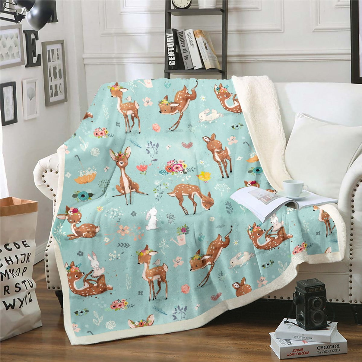 YST Woodland Animal Fuzzy Blanket Kids Sika Deer Print Throw Blanket ...