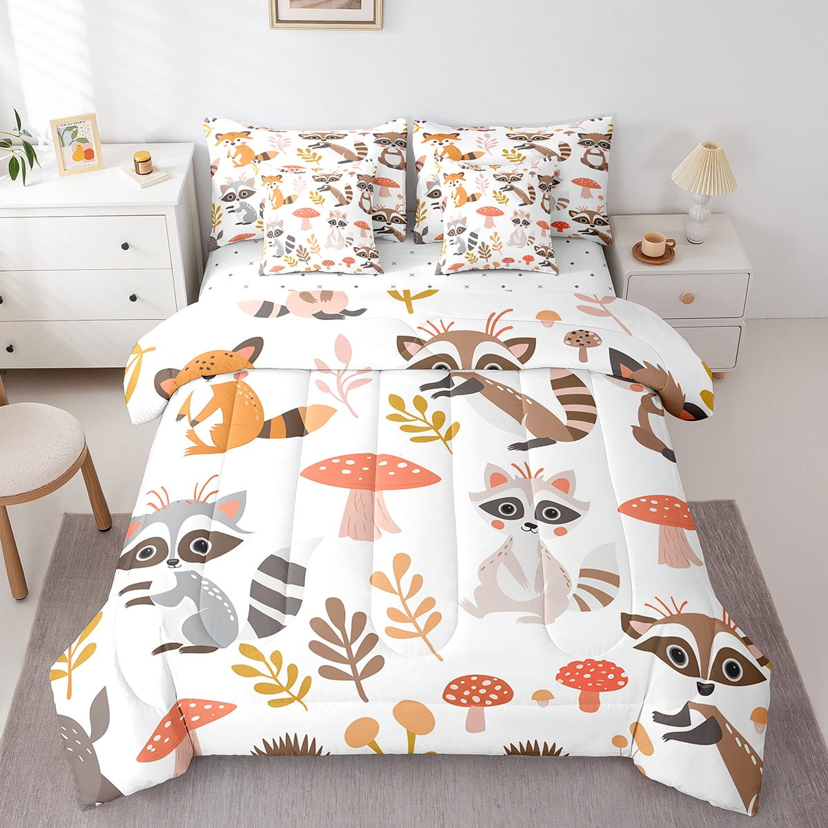 YST Woodland Animal Kids Bedding Set Full Size Boys Girls Cute Raccoon ...
