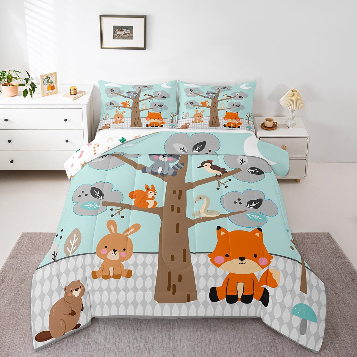 YST Woodland Animal Kids Comforter Set Twin Jungle Rabbit Fox Squirrel ...