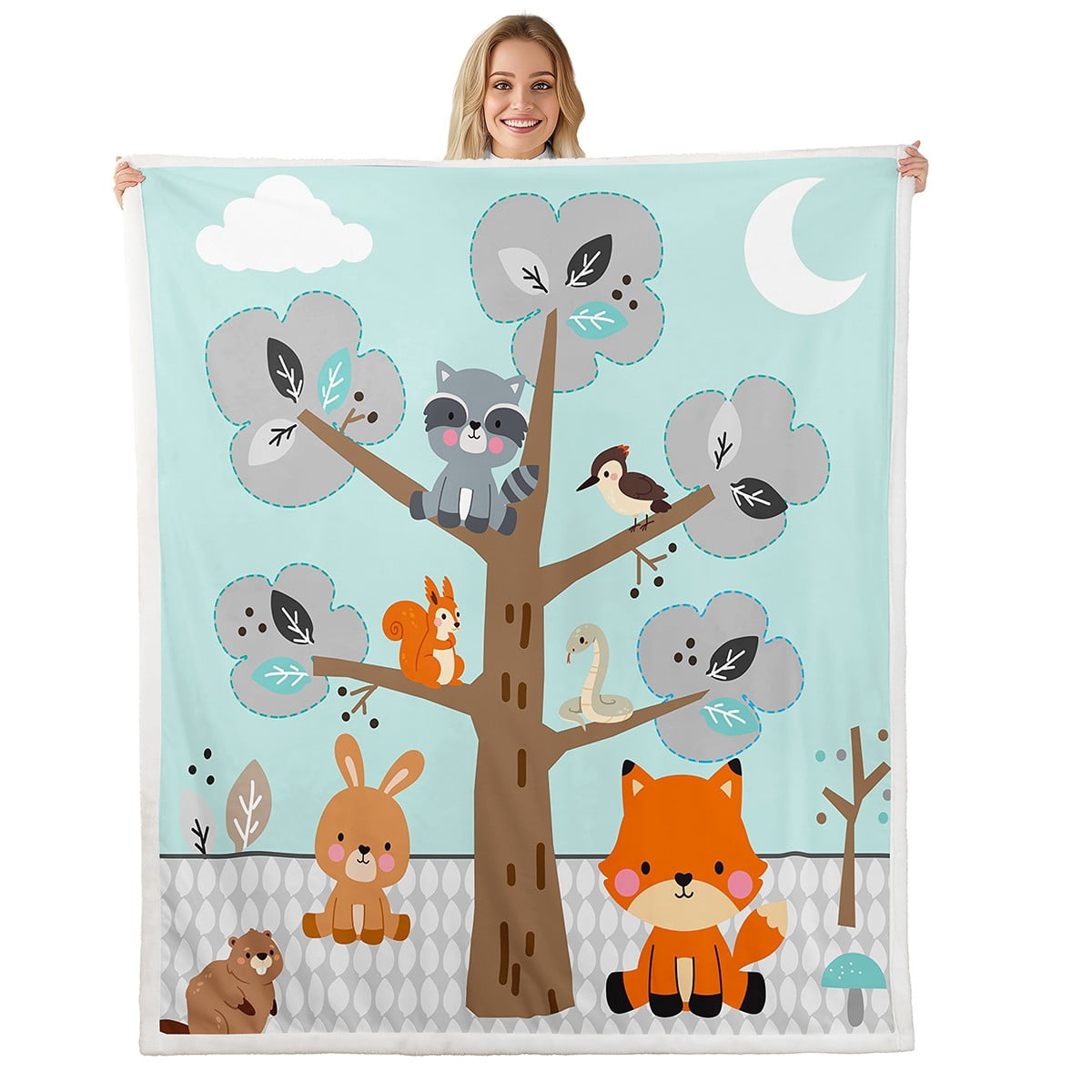 YST Woodland Animal Kids Throw Blanket Throw 50"X60" Jungle Rabbit Fox ...