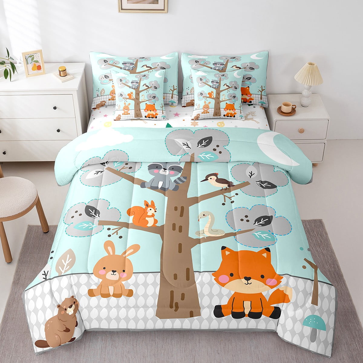 Woodland Animal King 7 Piece Comforter Set With Sheets Jungle Rabbit ...