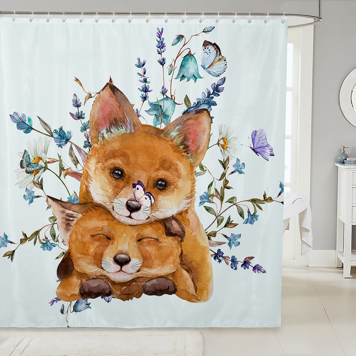 YST Woodland Animal Shower Curtain Watercolor Fox Bathroom Curtain ...