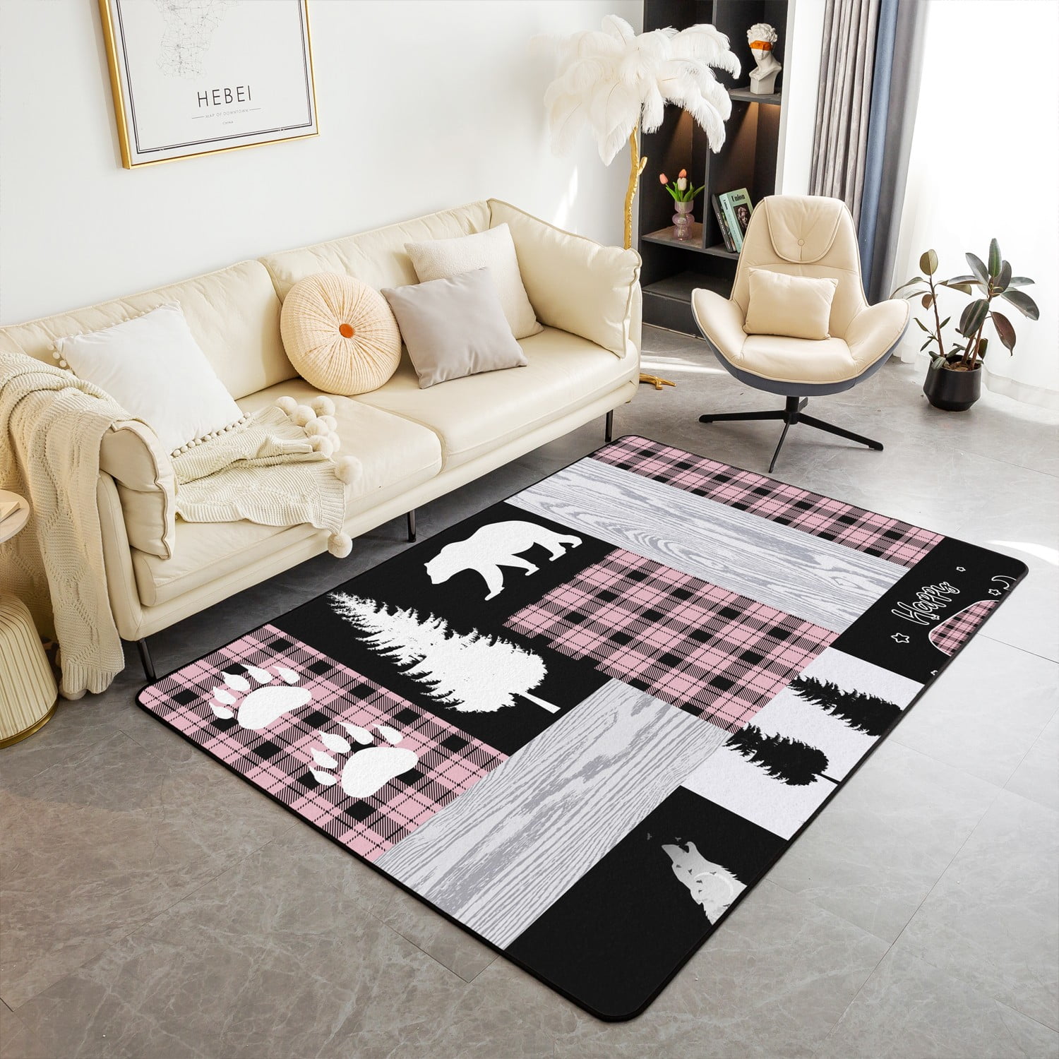 YST Woodland Animals Area Rug 5x7 for Living Room,Bear Wolf Wild ...
