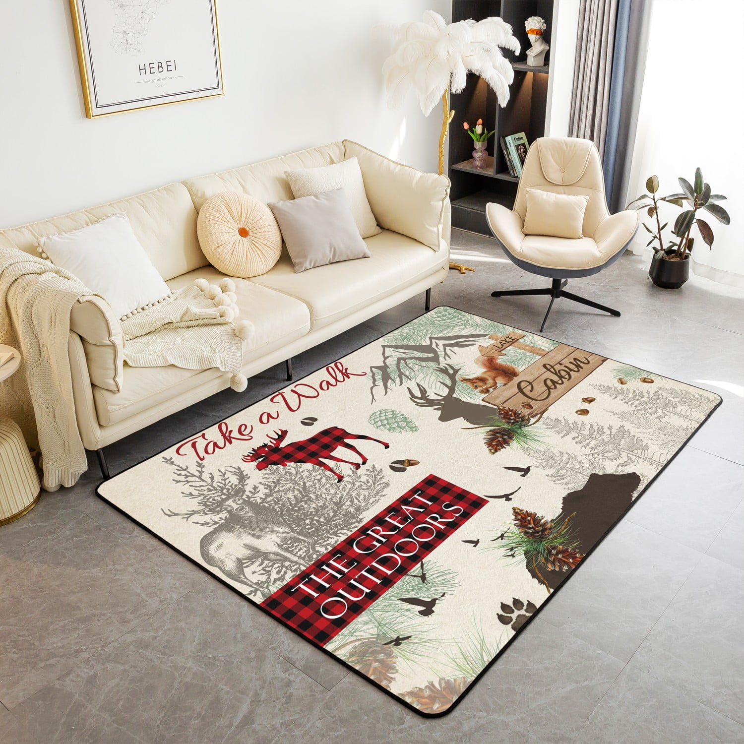 Erosebridal Woodland Animals Rug Cabin Area Rug 5x7,Wild Bear Moose Elk ...