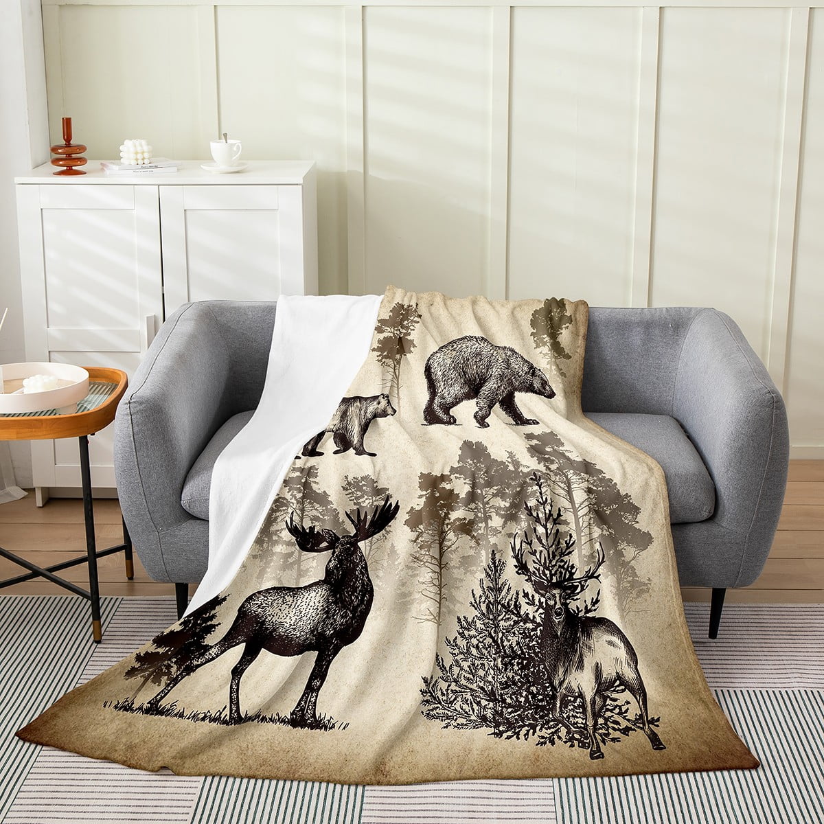 YST Woodland Animals Throw Blanket 40x50 Inch Bear Moose Elk Blanket ...