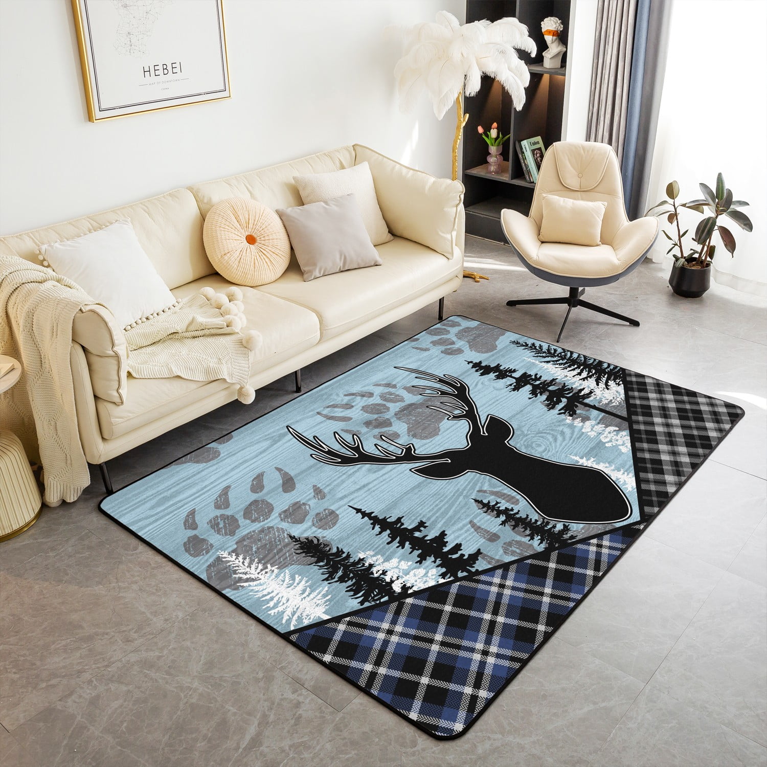 Erosebridal Woodland Elk Deer Area Rug 3x5 for Bedside,Blue Black ...