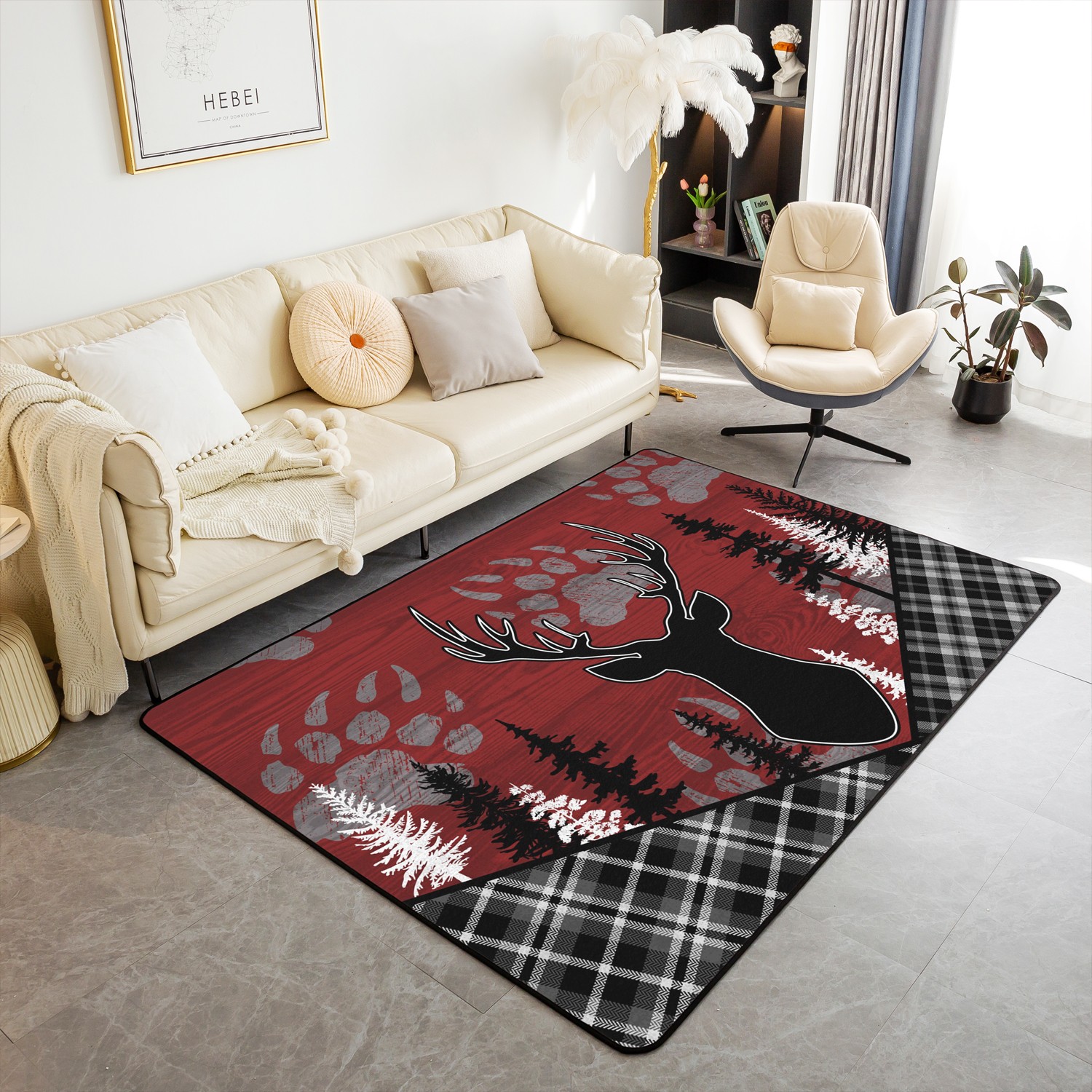 YST Woodland Elk Deer Area Rug,Black White Buffalo Checked Plaid Grid ...