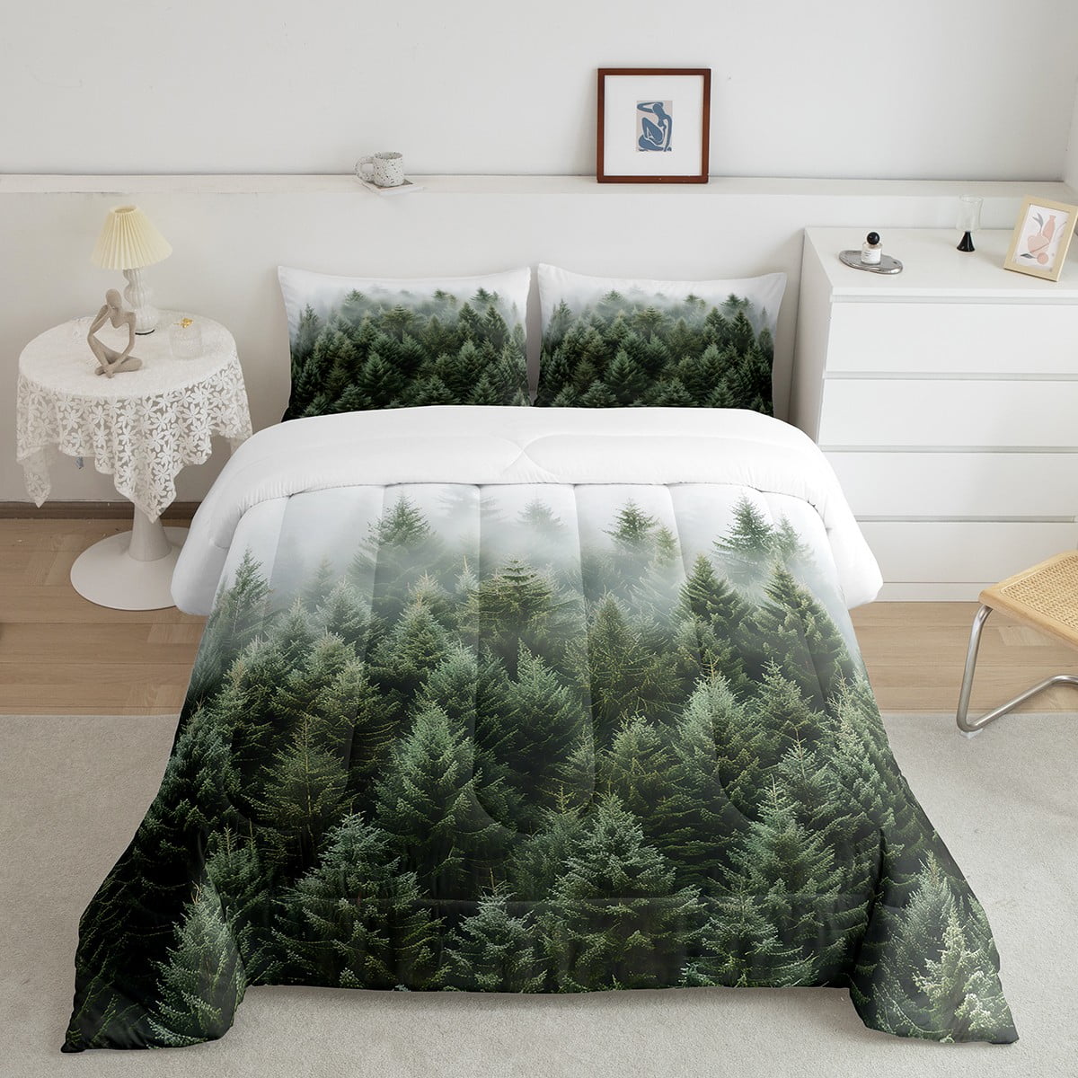 YST Woodland Full Size Comforter Set, Trees Nature Foggy Lightweight ...