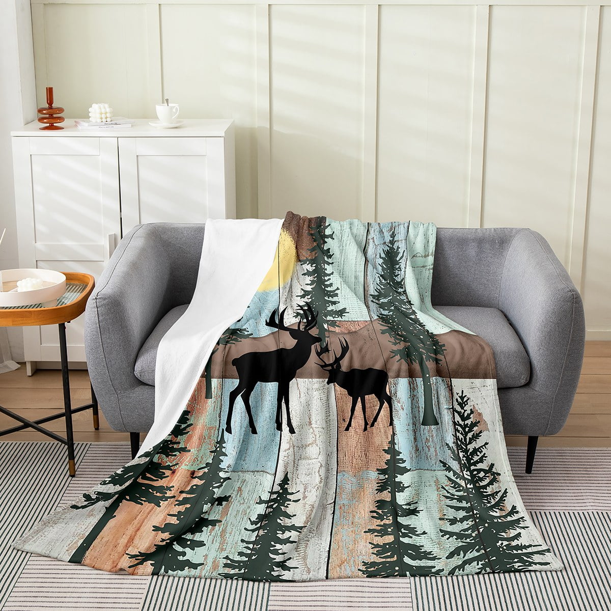 YST Woodland Moose Throw Blanket,Elk Silhouette Fleece Blanket Baby ...