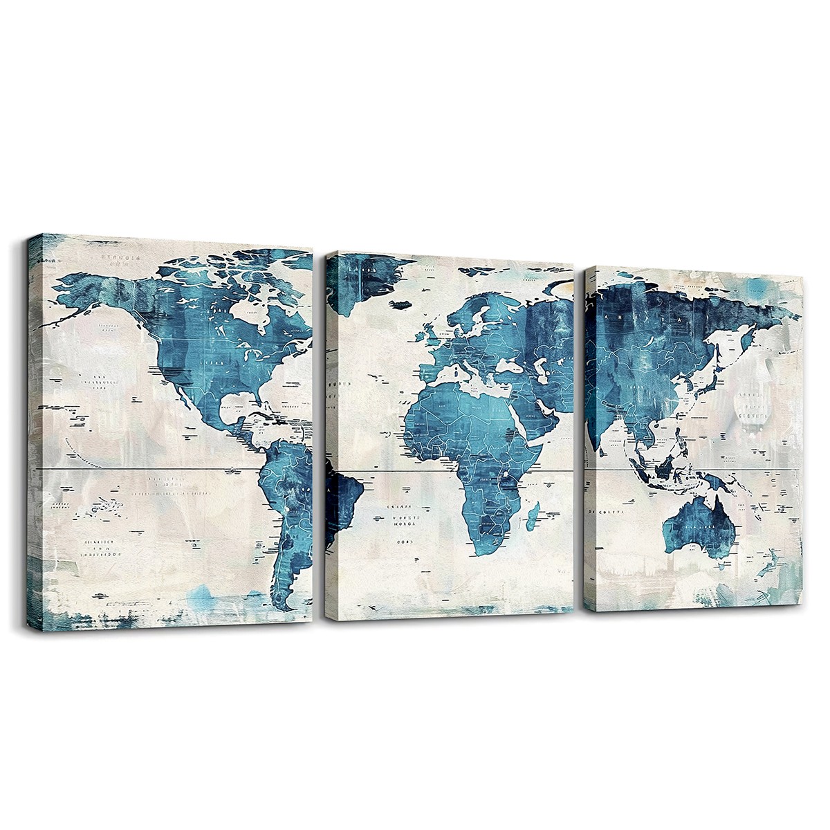 Erosebridal World Map Canvas Wall Art Set of 3, Vintage Abstract Art ...